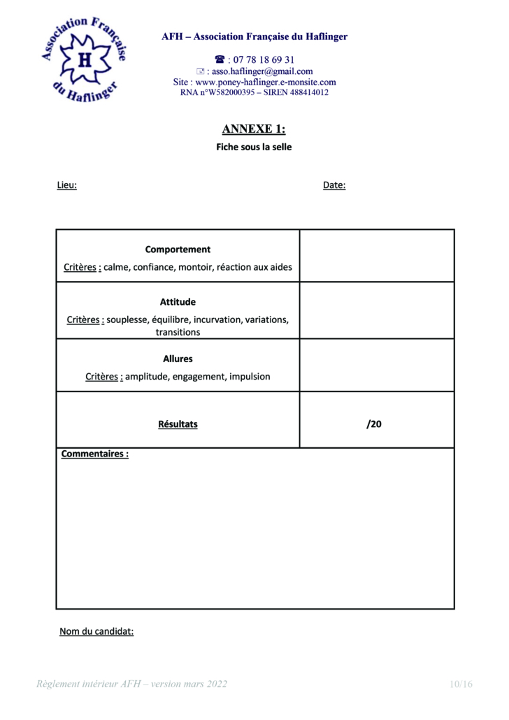 Règlement intérieur - Association Française du Haflinger