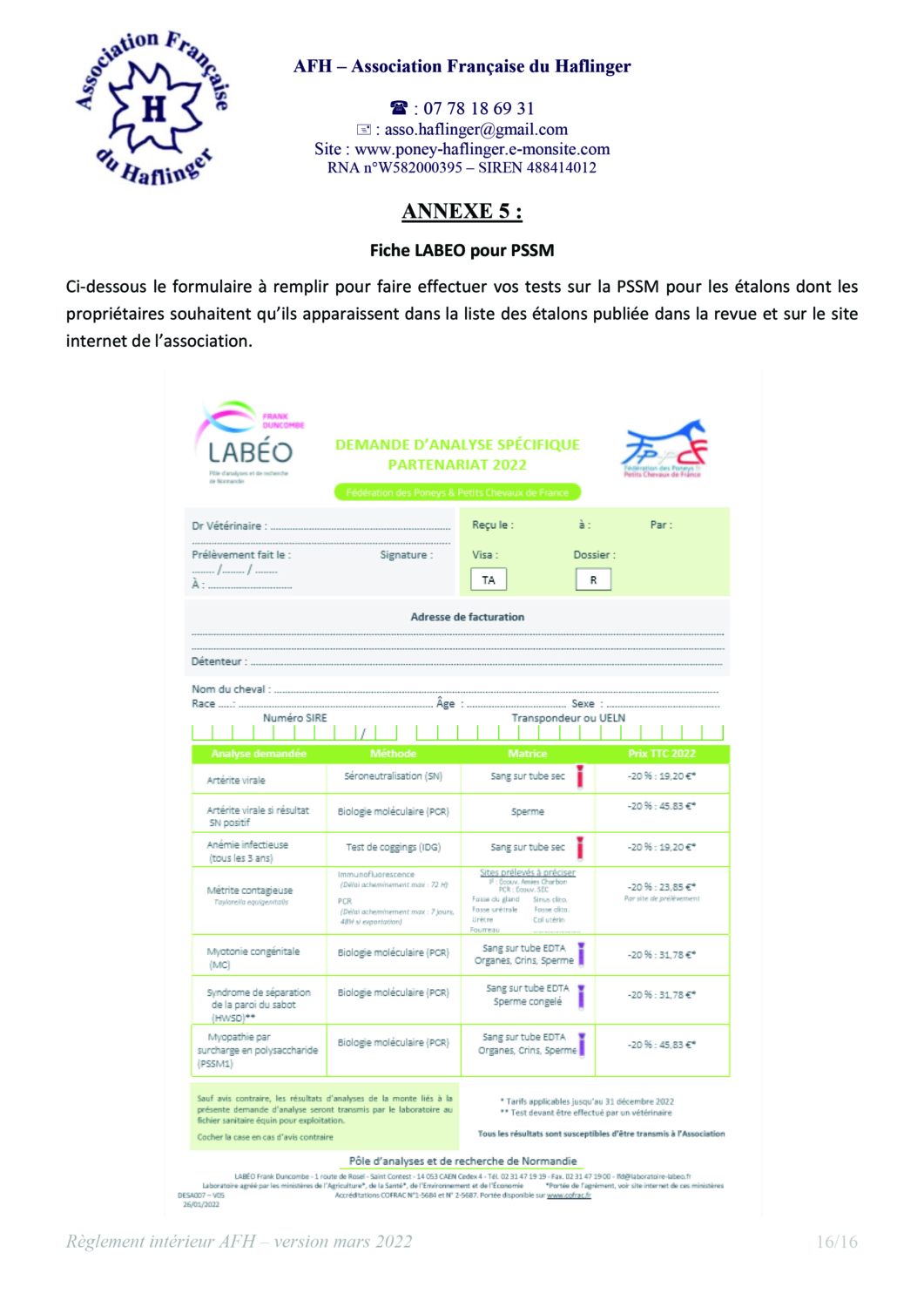 Règlement intérieur - Association Française du Haflinger
